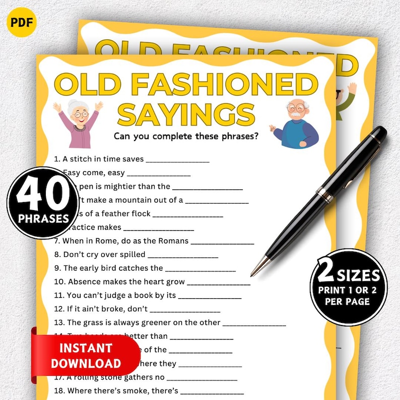 Old Fashioned Sayings Game, Games for Senior Citizens, Group Games for ...