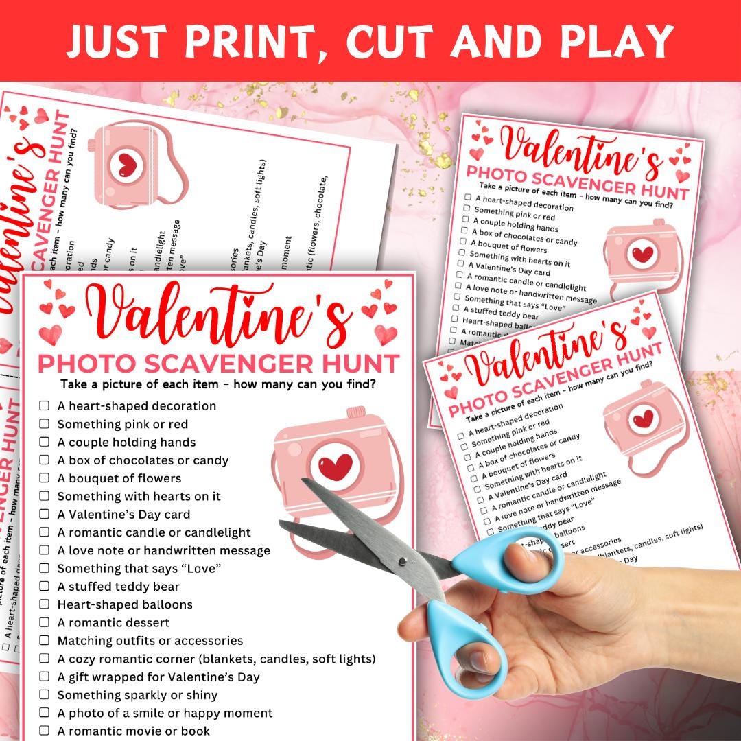 Valentine's Photo Scavenger Hunt Game, Printable Valentine's Day Party ...