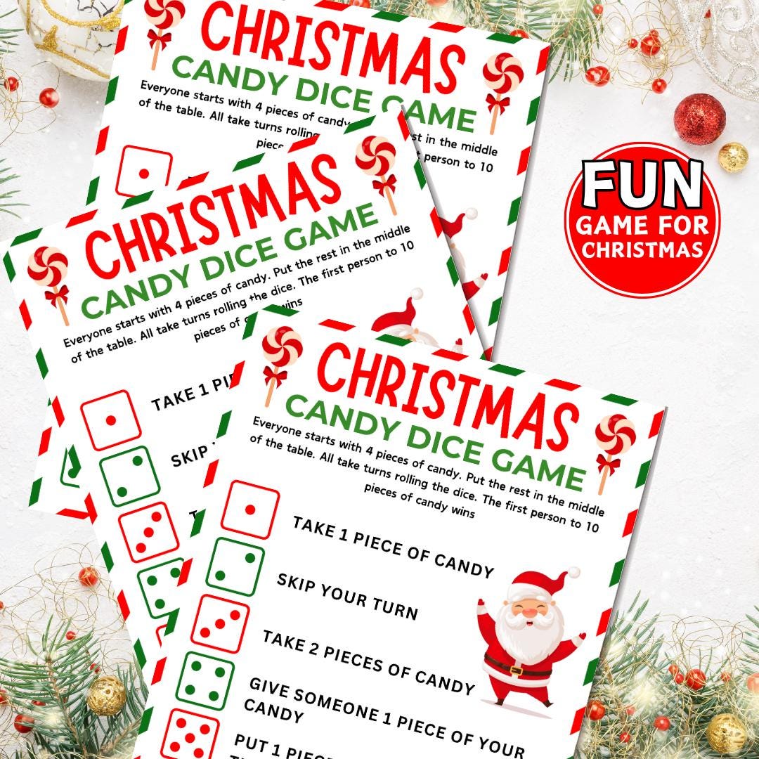 Christmas Candy Dice Game, Printable Christmas Party Game, Office Party ...