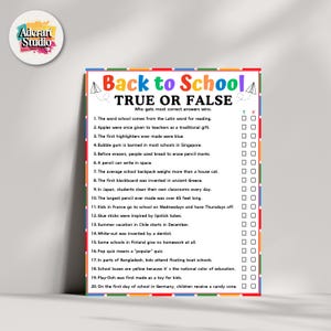 Back to School Trivia Game, True or False Game, Printable School Party ...