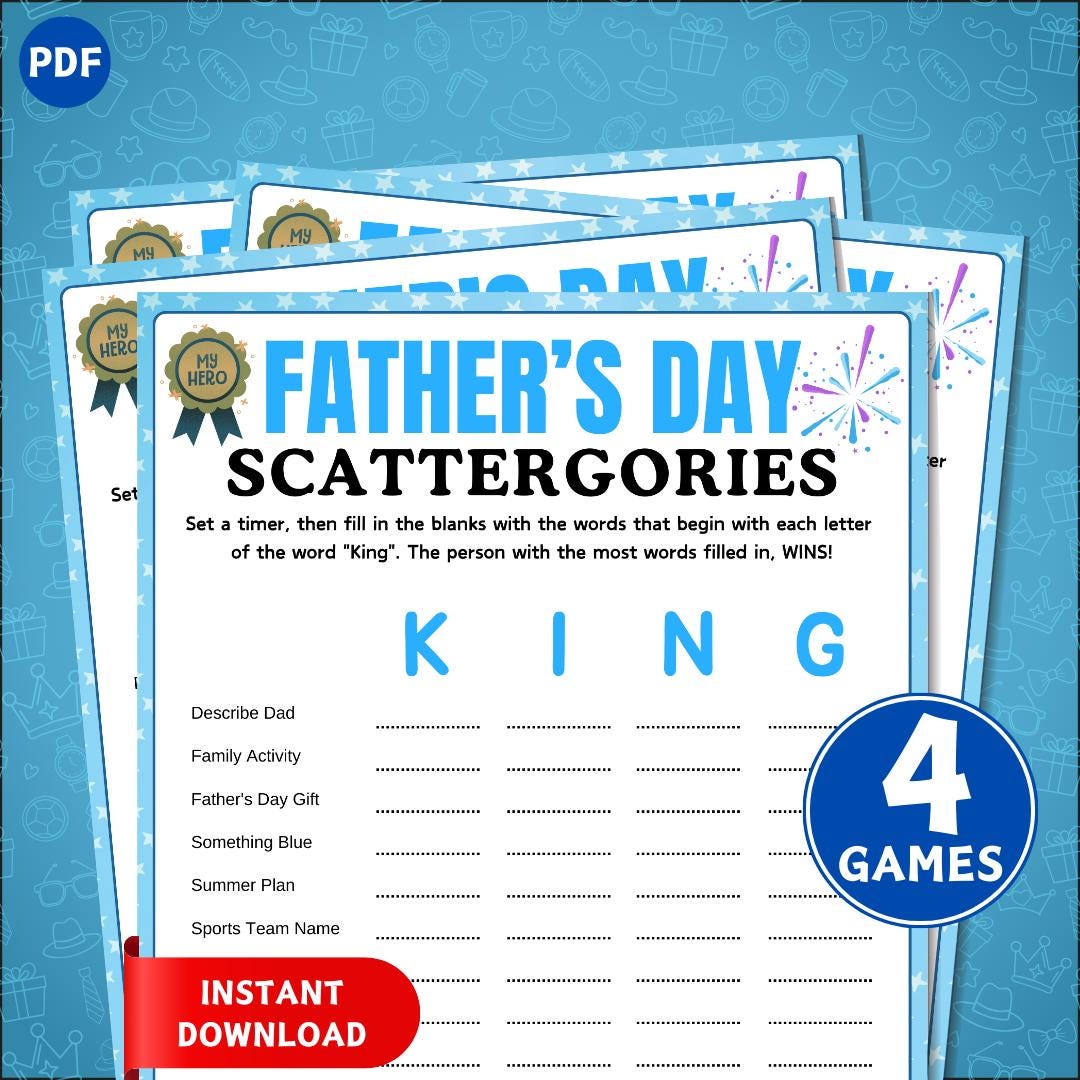 Father's Day Scattergories Games Bundle, Fathers Day Party Game, Group ...