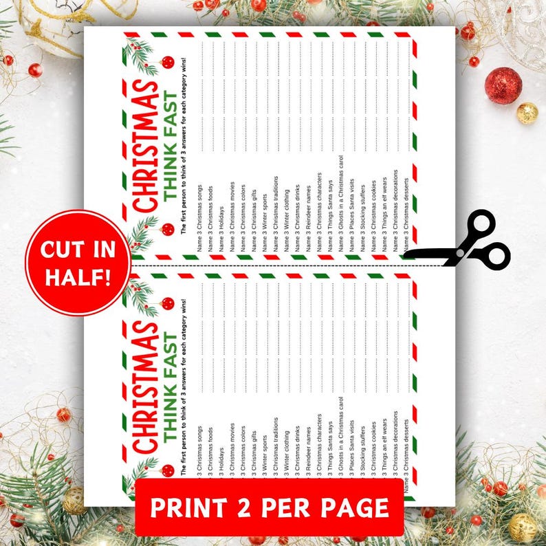Christmas Think Fast Game! Printable Christmas Games, Think Quick ...