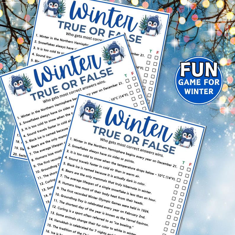 Winter True or False Game, Printable Winter Game, Winter Trivia Quiz ...