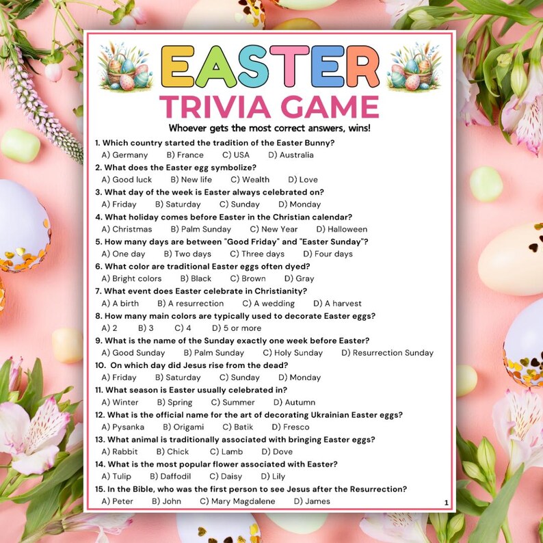 Easter Trivia Game, Printable Easter Trivia Quiz, Easter Games, Easter ...