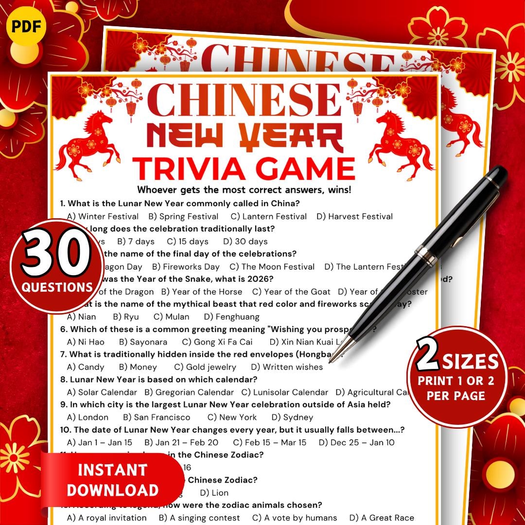 Chinese New Year Trivia Game, Printable Lunar New Year Trivia Quiz ...