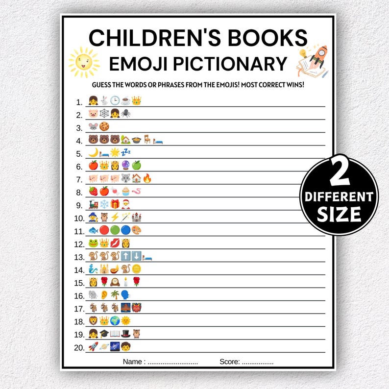 Children's Books Emoji Pictionary Game, Printable Baby Shower Games ...