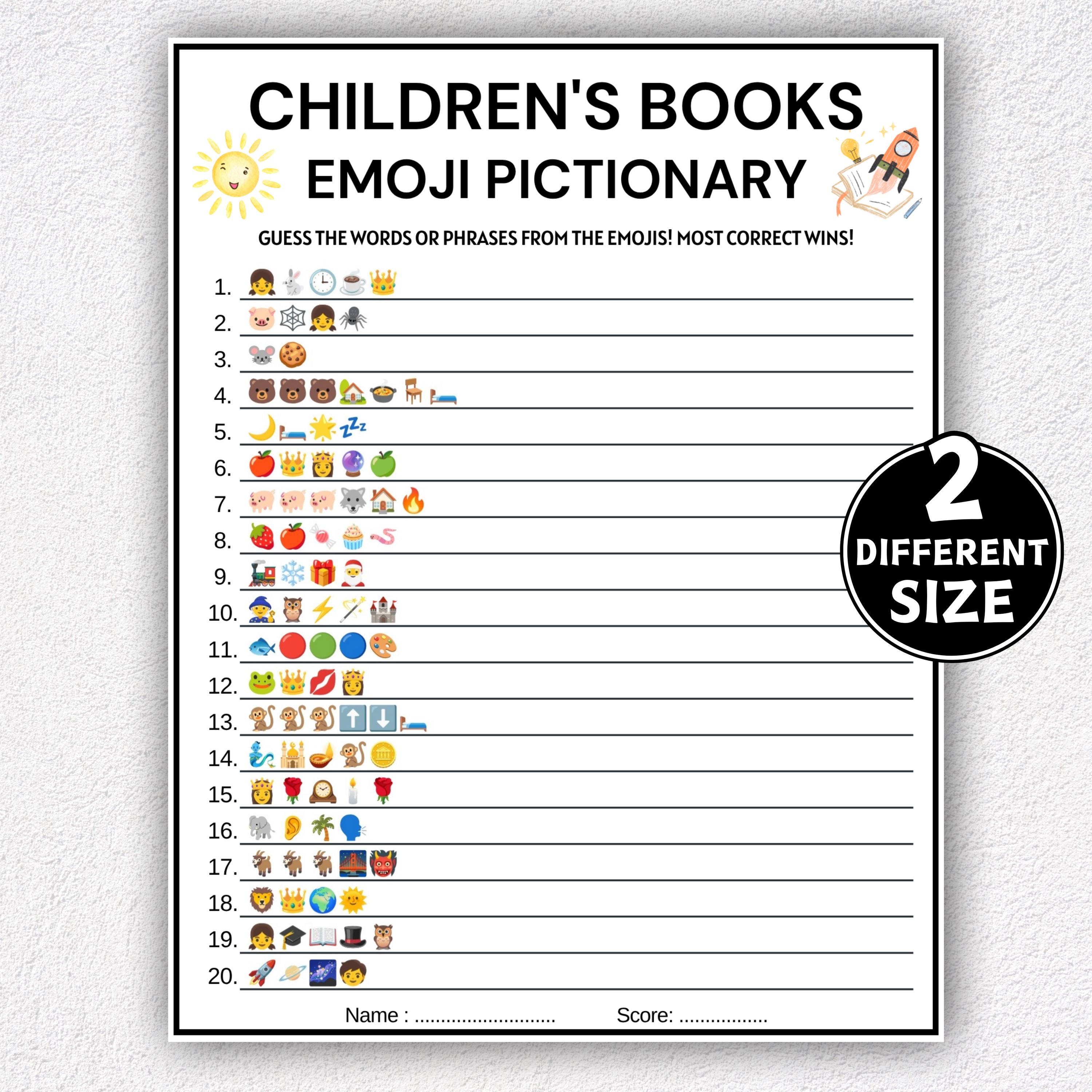 Children's Books Emoji Pictionary Game, Printable Baby Shower Games ...