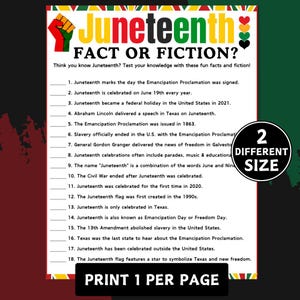 Juneteenth Fact or Fiction Game, True or False Quiz, Juneteenth Trivia ...