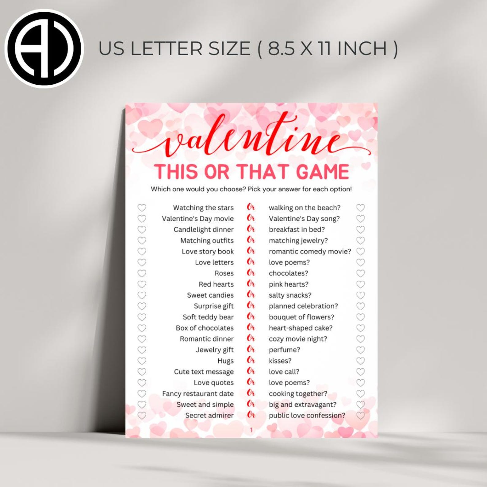 Printable Valentine's Day This or That Game, Would You Rather Questions ...