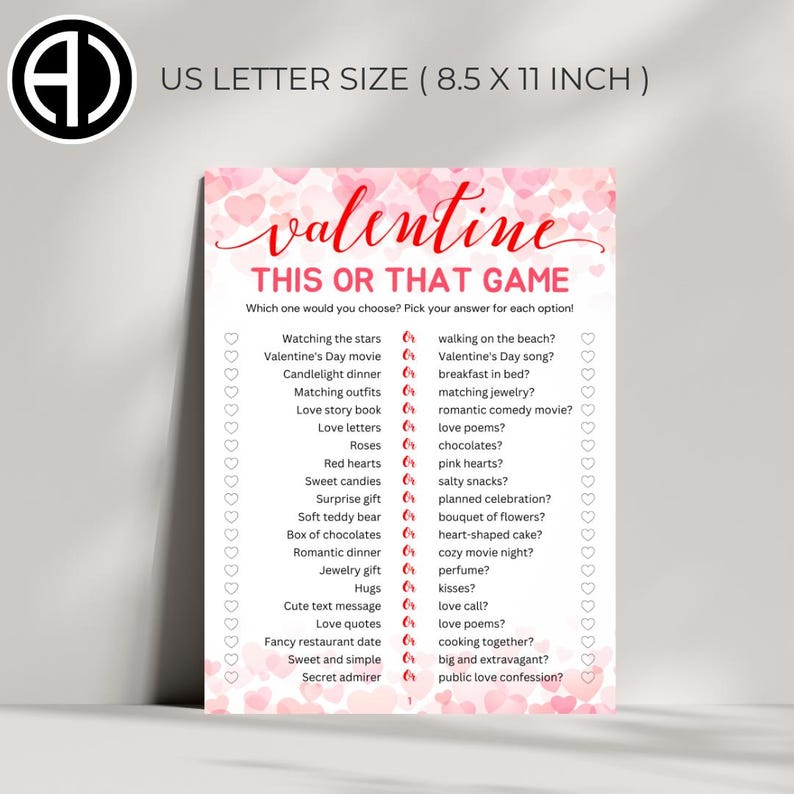 Printable Valentine's Day This or That Game, Would You Rather Questions ...