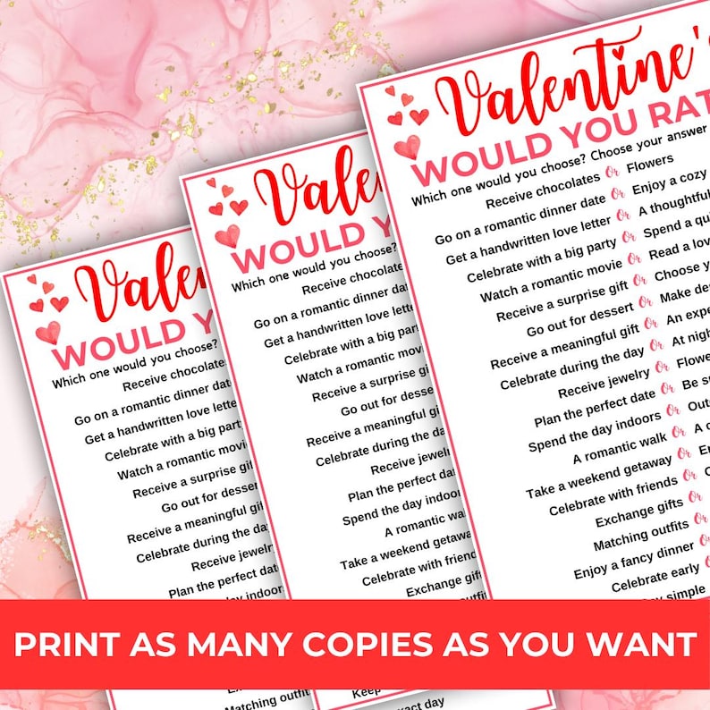 Valentine's Day Would You Rather Game, Printable Valentine's Game ...