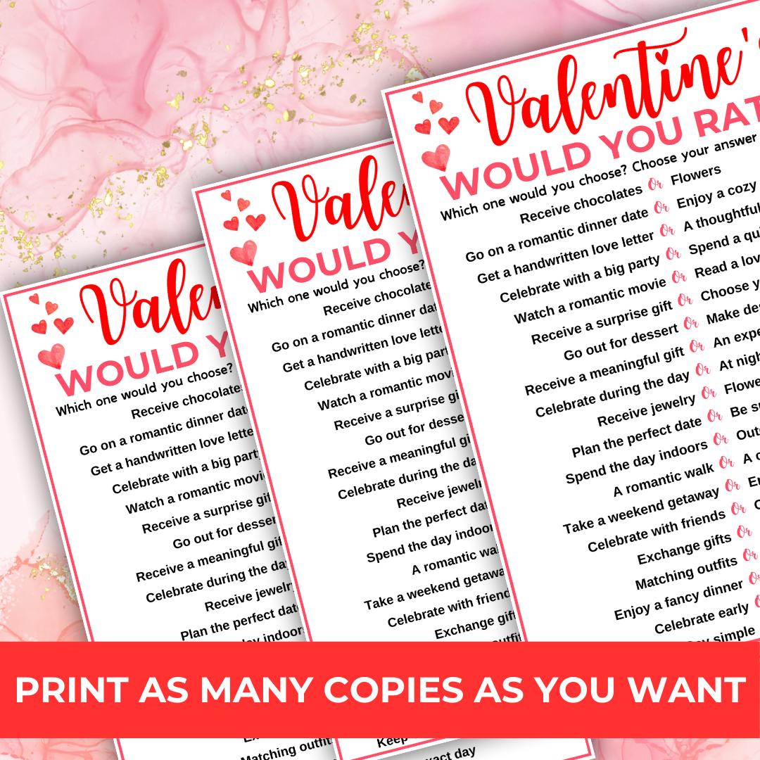 Valentine's Day Would You Rather Game, Printable Valentine's Game ...