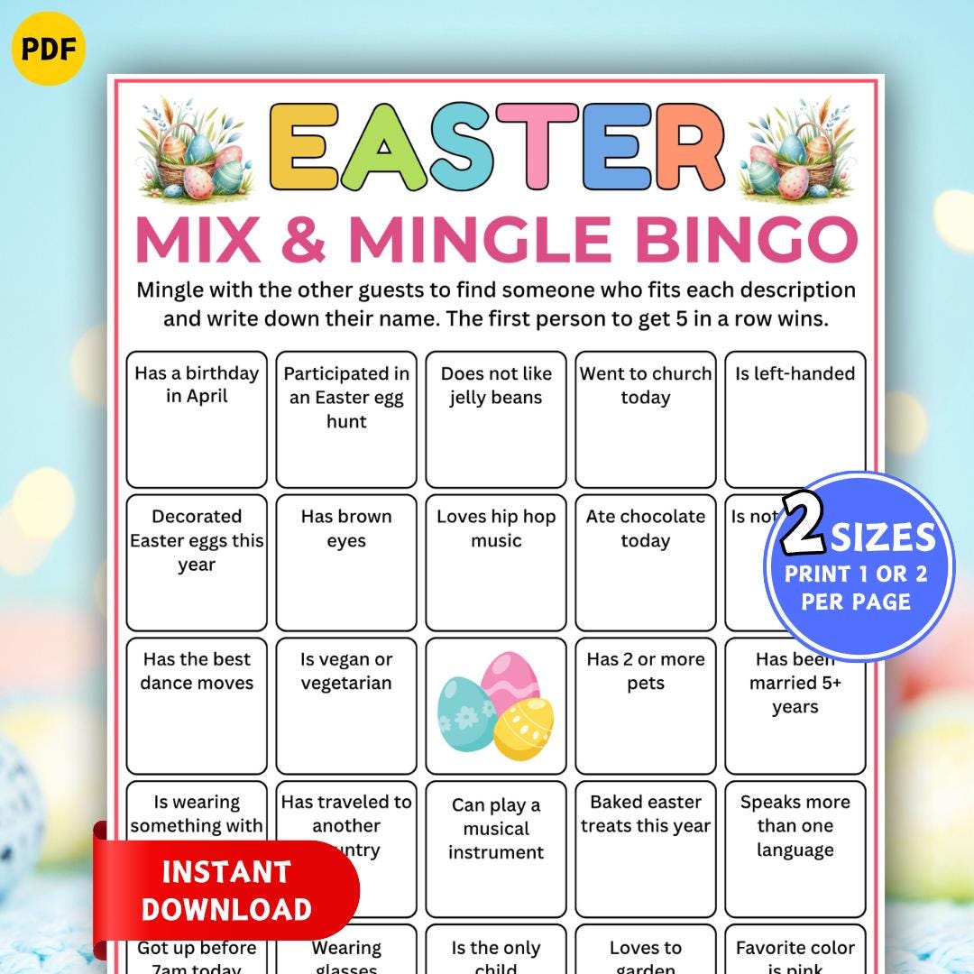 Mix & Mingle Bingo, Easter Bingo Game, Printable Easter Games for ...
