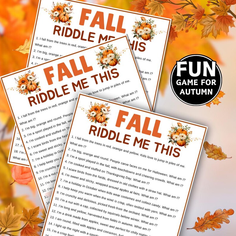 Fall Riddle Me This, Autumn Trivia Games, Family Fall Game Printable ...