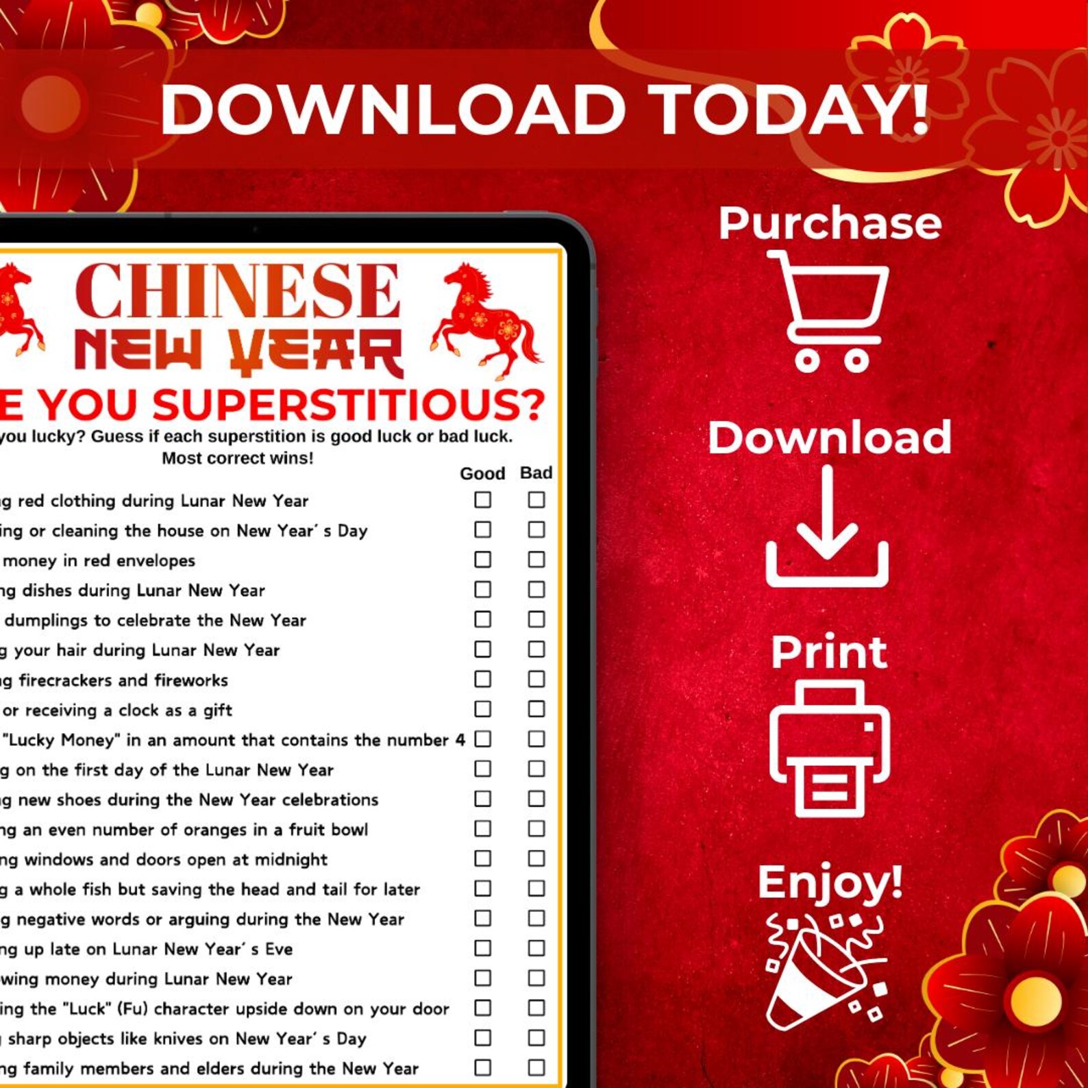 Chinese New Year Superstitions Game, Lunar New Year Printable, Party ...