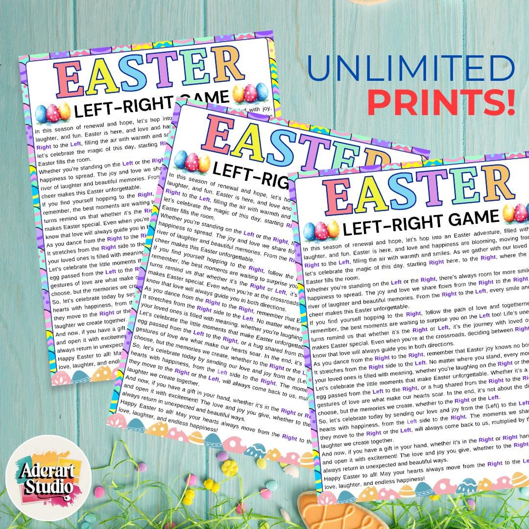 Left Right Easter Game, Pass the Prize Gift Exchange Game, Printable ...