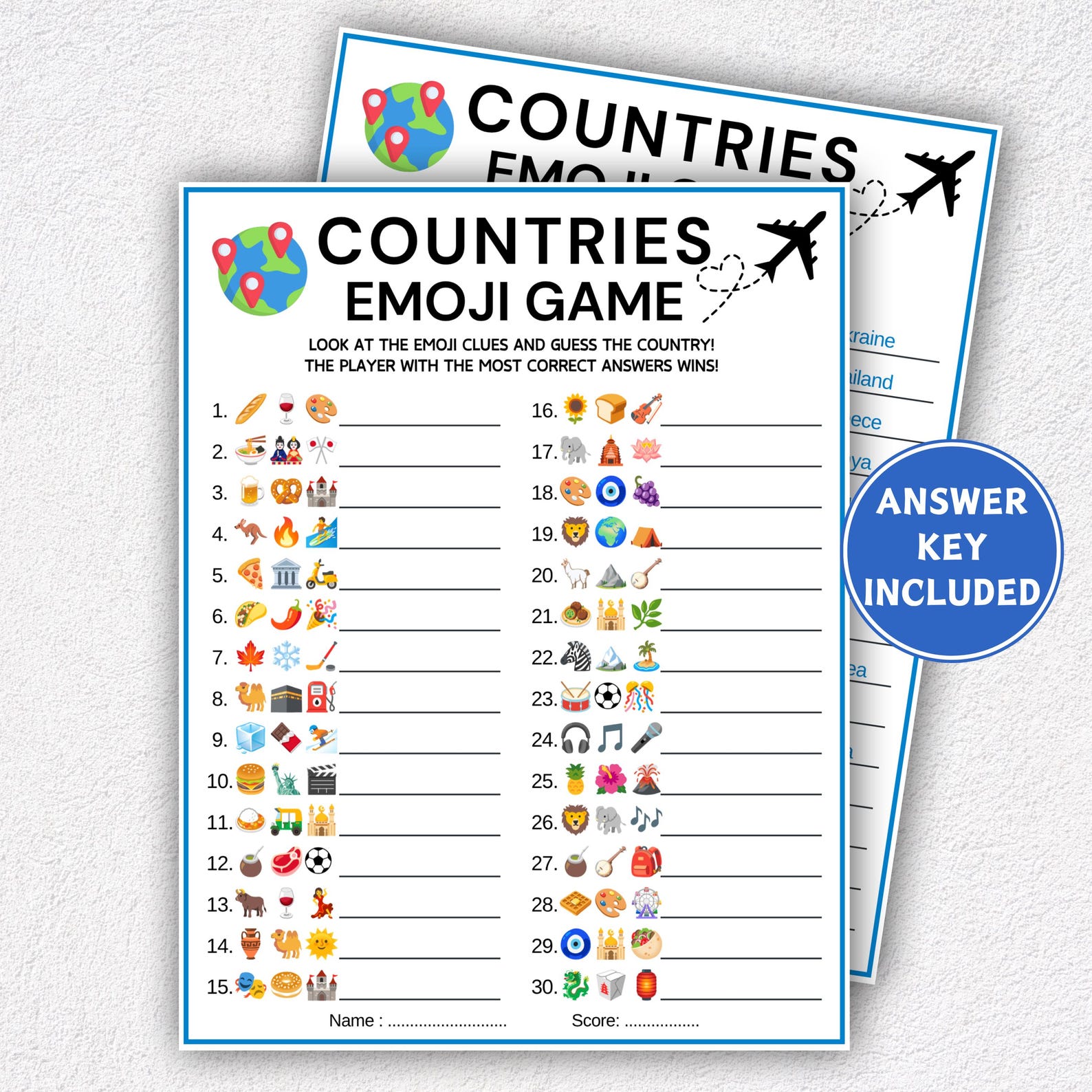 Countries Emoji Game, Country Emoji Pictionary Game, Printable Party ...