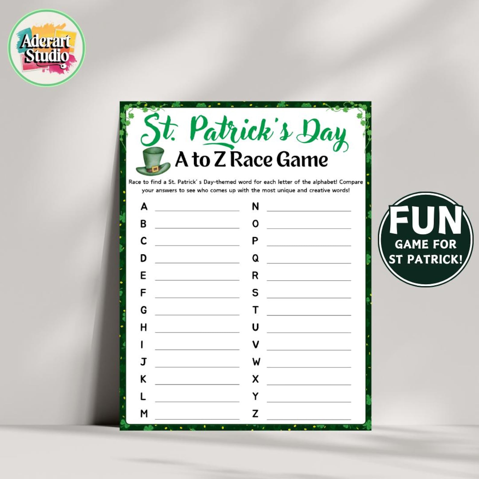 Printable St. Patrick's Day A to Z Game, A-Z Race Game, St Patricks Day ...