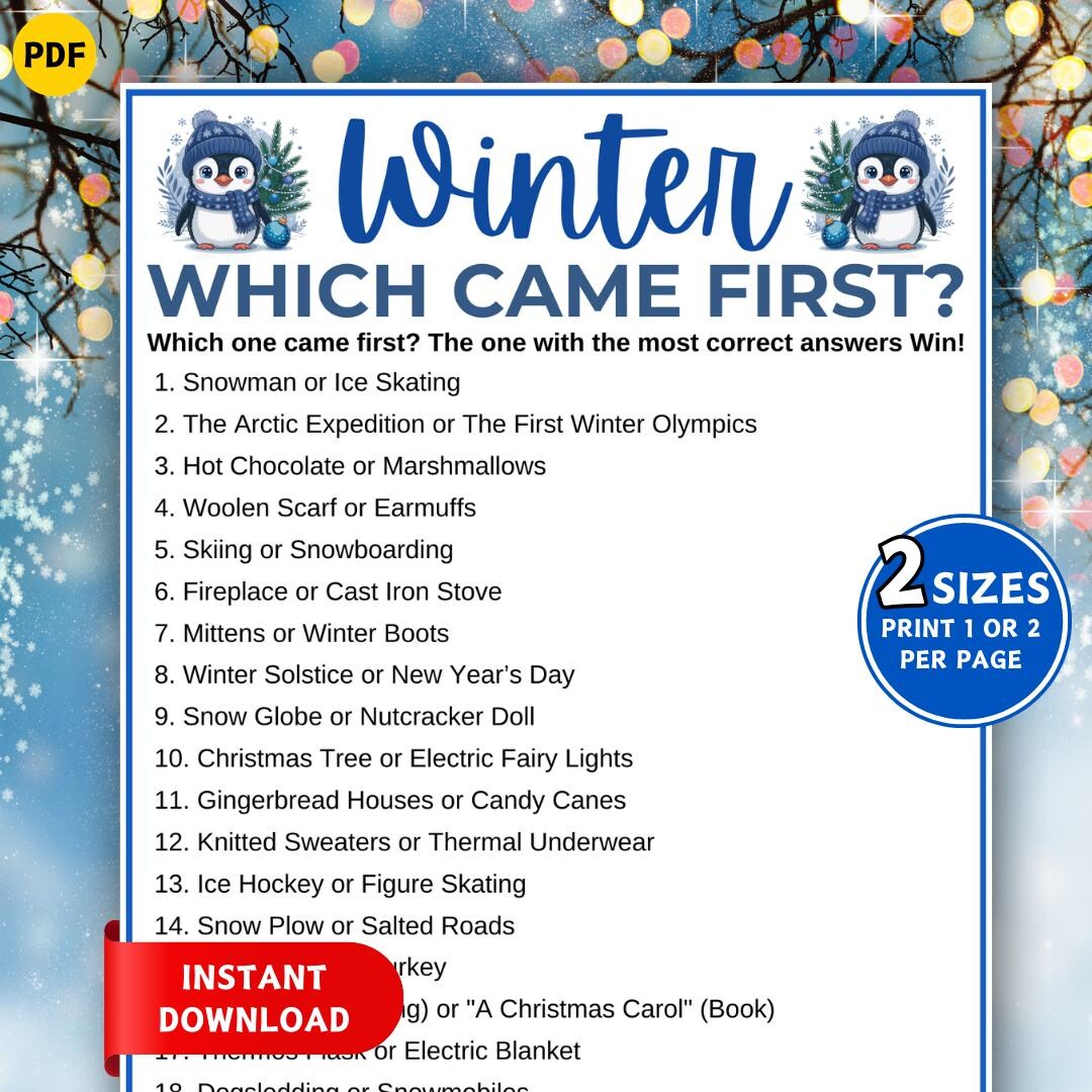Winter Which Came First Game, Winter Trivia Quiz, Printable Holiday ...