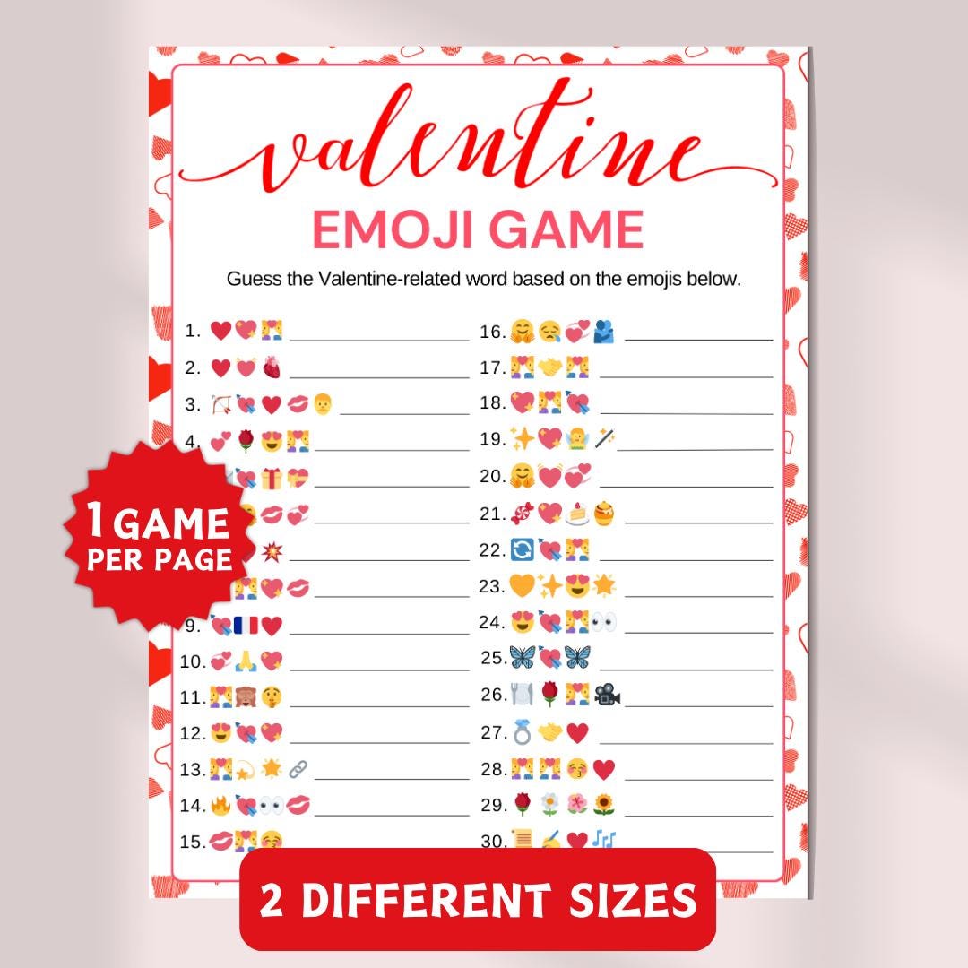 Valentine's Day Emoji Pictionary, Emoji Game, Printable Valentine Game ...