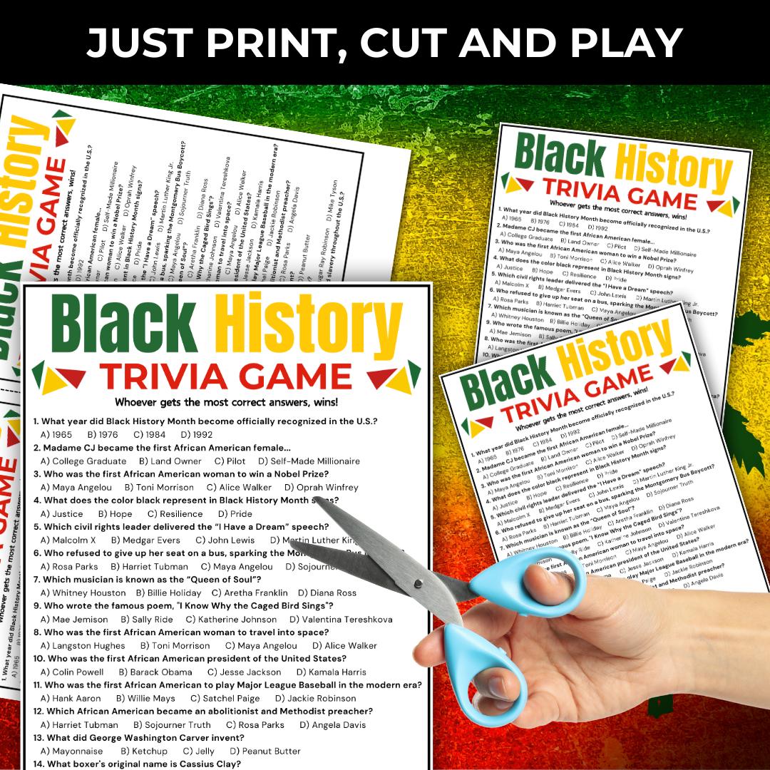 Black History Trivia Game, Printable Black History Games, Black History ...