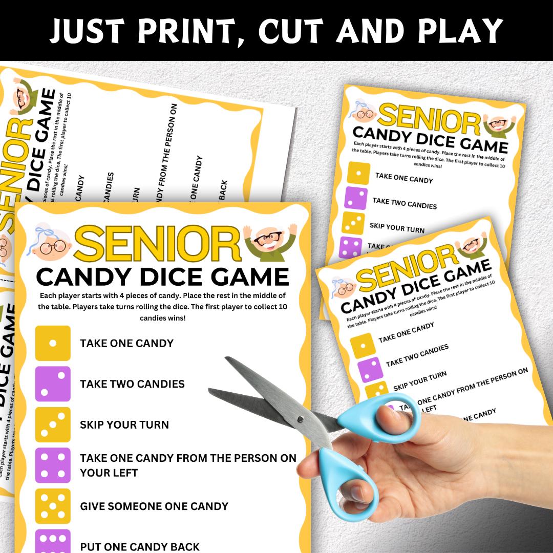 Printable Candy Dice Game, Games for Senior Citizens, Elderly Games ...
