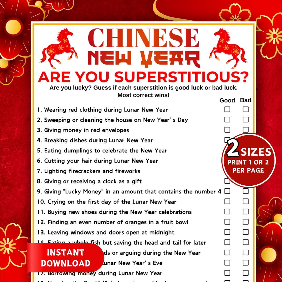 Chinese New Year Superstitions Game, Lunar New Year Printable, Party ...