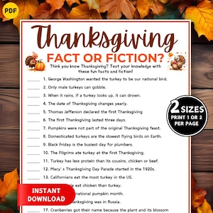 Thanksgiving Fact or Fiction Game, Thanksgiving Printable Games ...