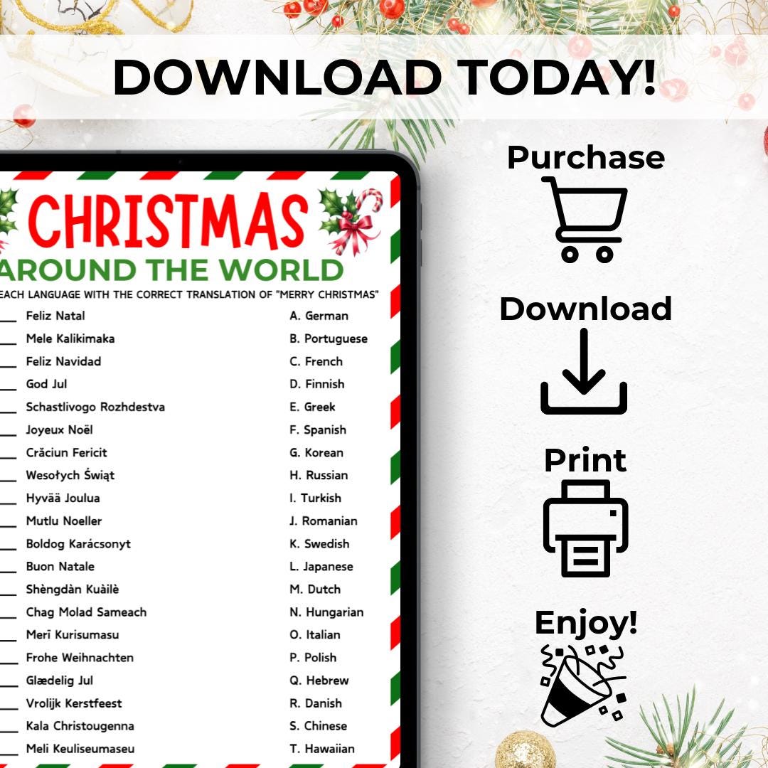 Christmas Around the World Game, Printable Christmas Game, Translate ...