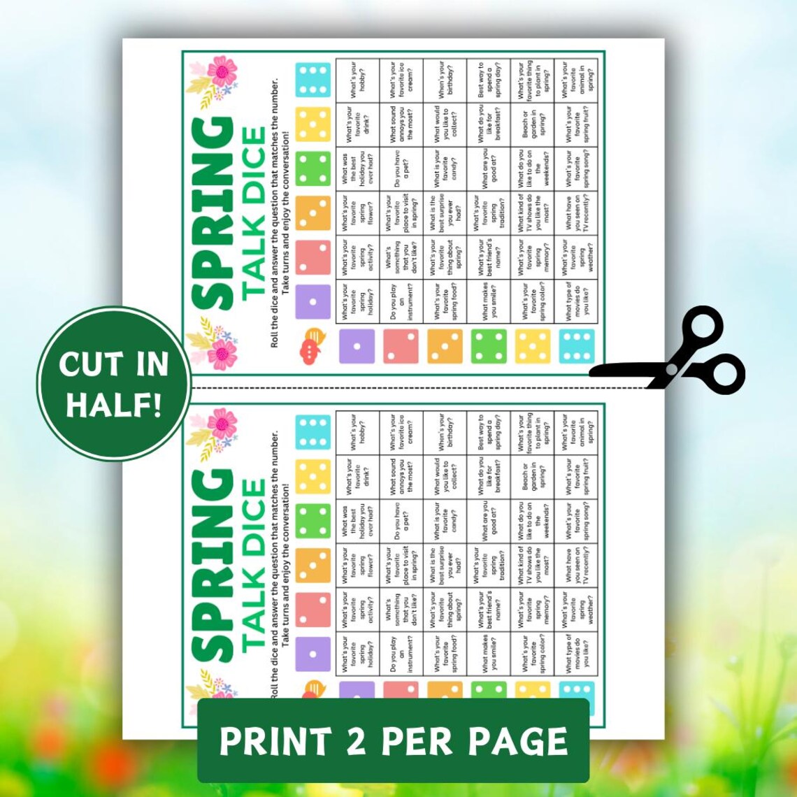 Spring Table Talk Dice, Dicebreaker Roll and Tell Game, Conversation ...