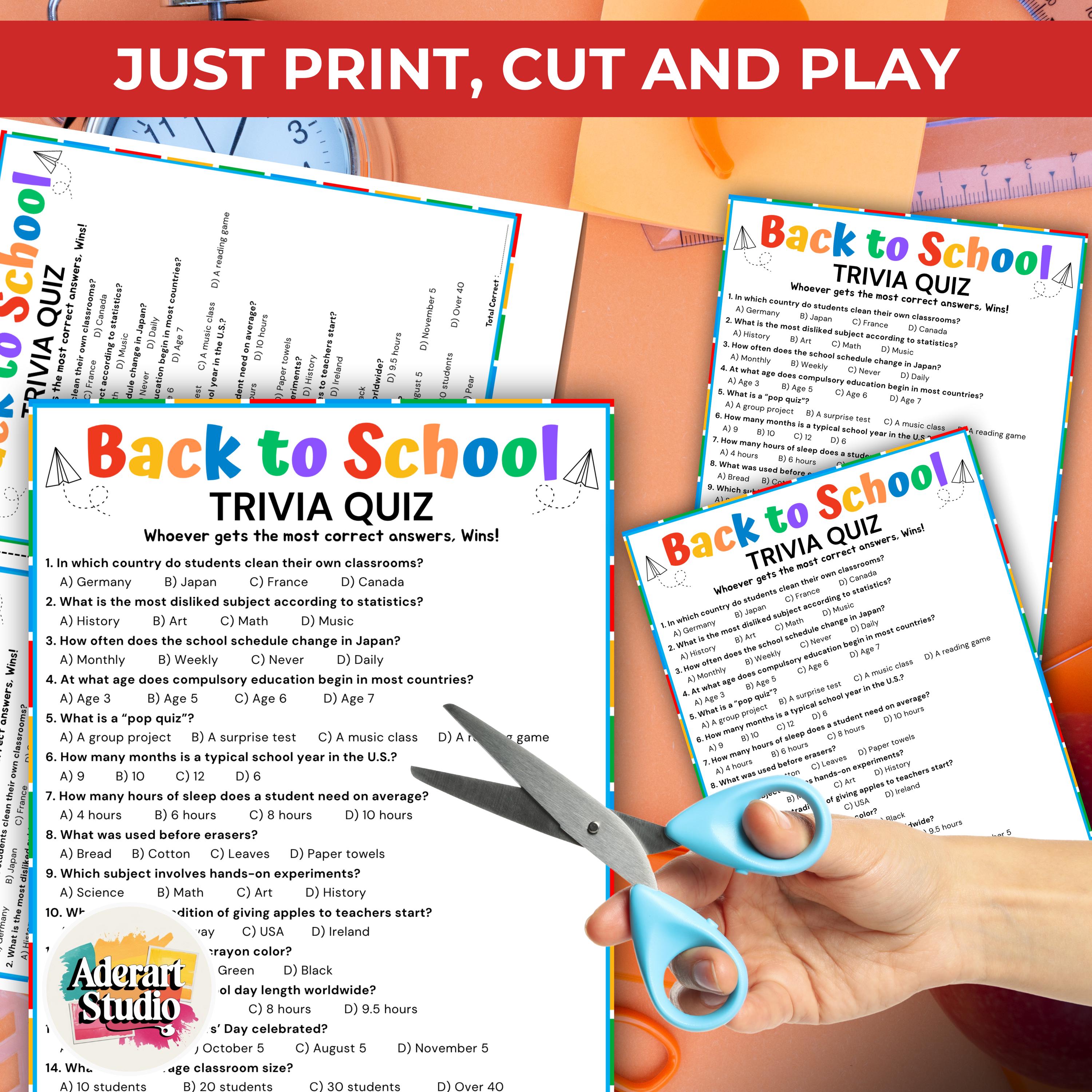 Back to School Trivia Game, Printable Trivia Game, First Day of School ...
