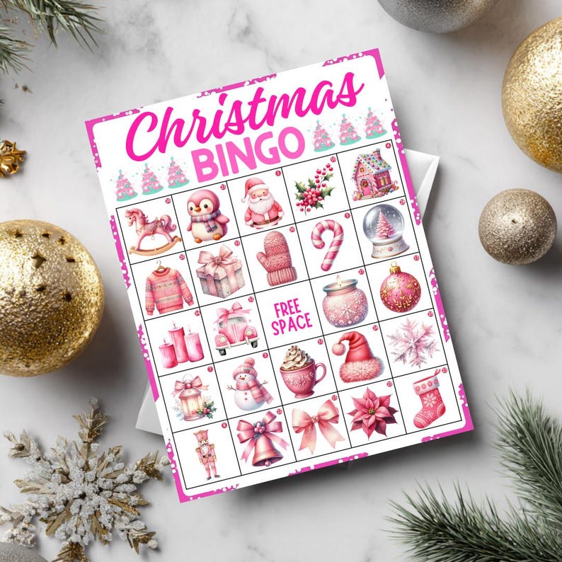 Pink Christmas Bingo, 30 Christmas Bingo Cards, Printable Christmas ...