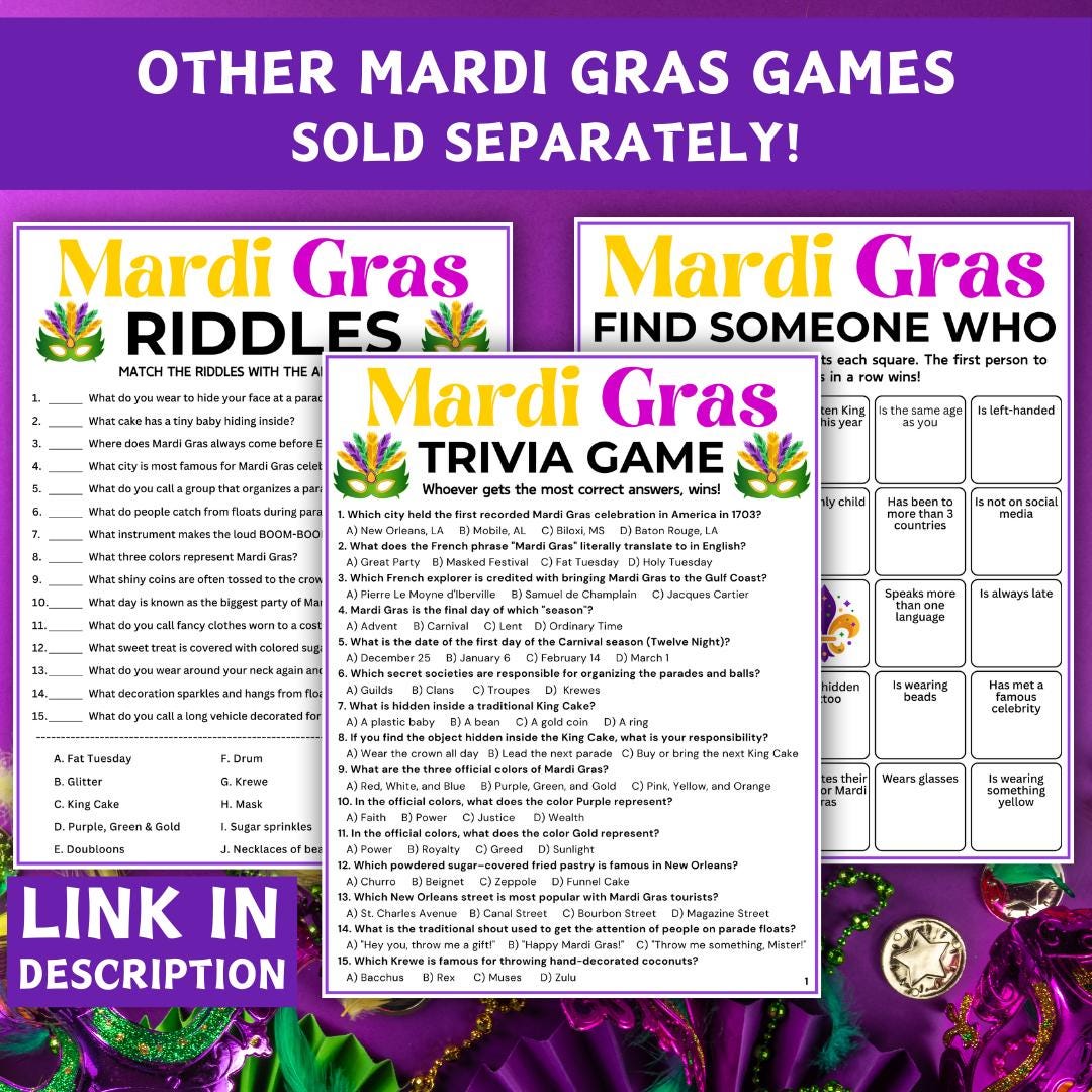 Mardi Gras Left Right Game, Printable Mardi Gras Games for Kids Adults ...