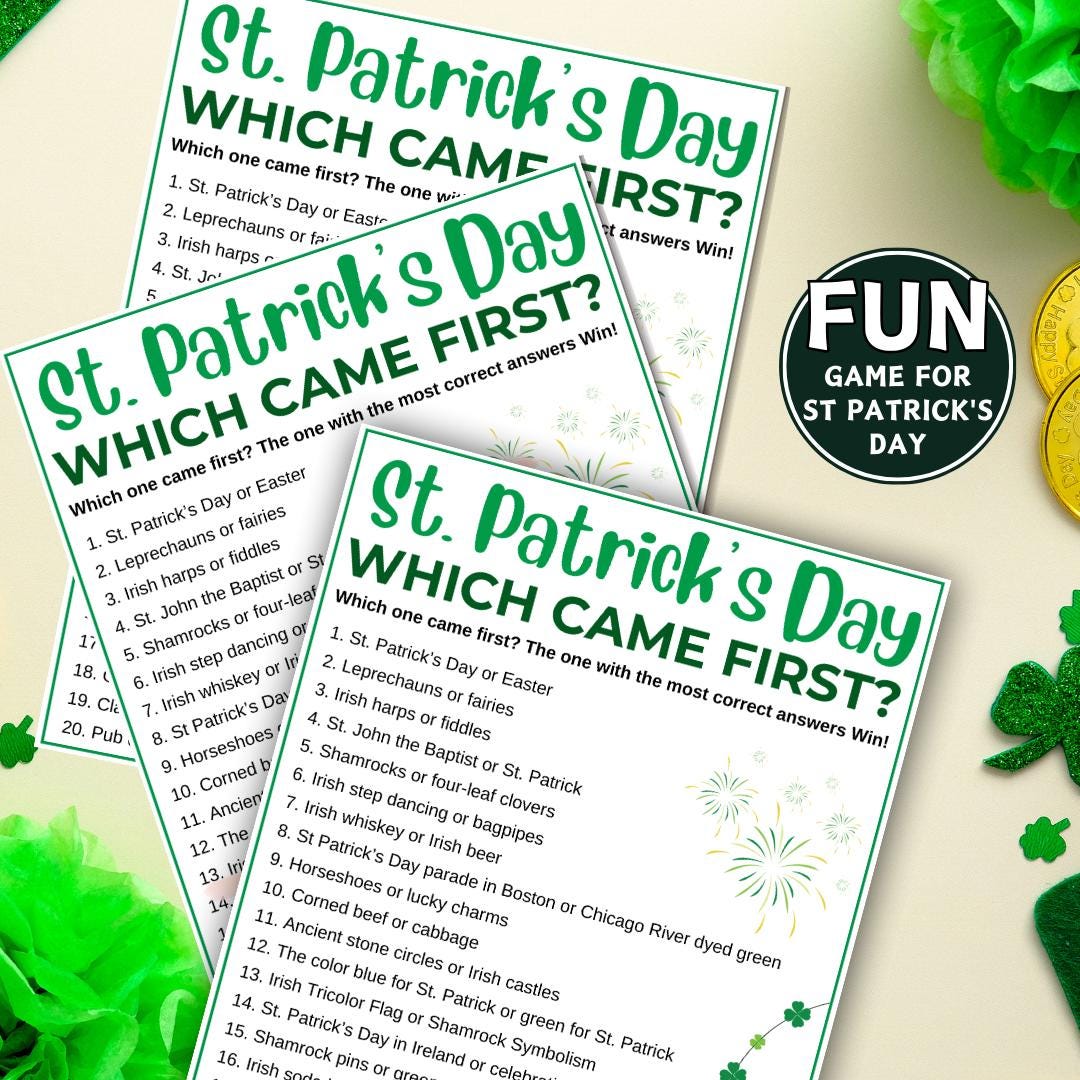 St. Patrick's Which Came First Game, St Patrick's Day Trivia Quiz ...
