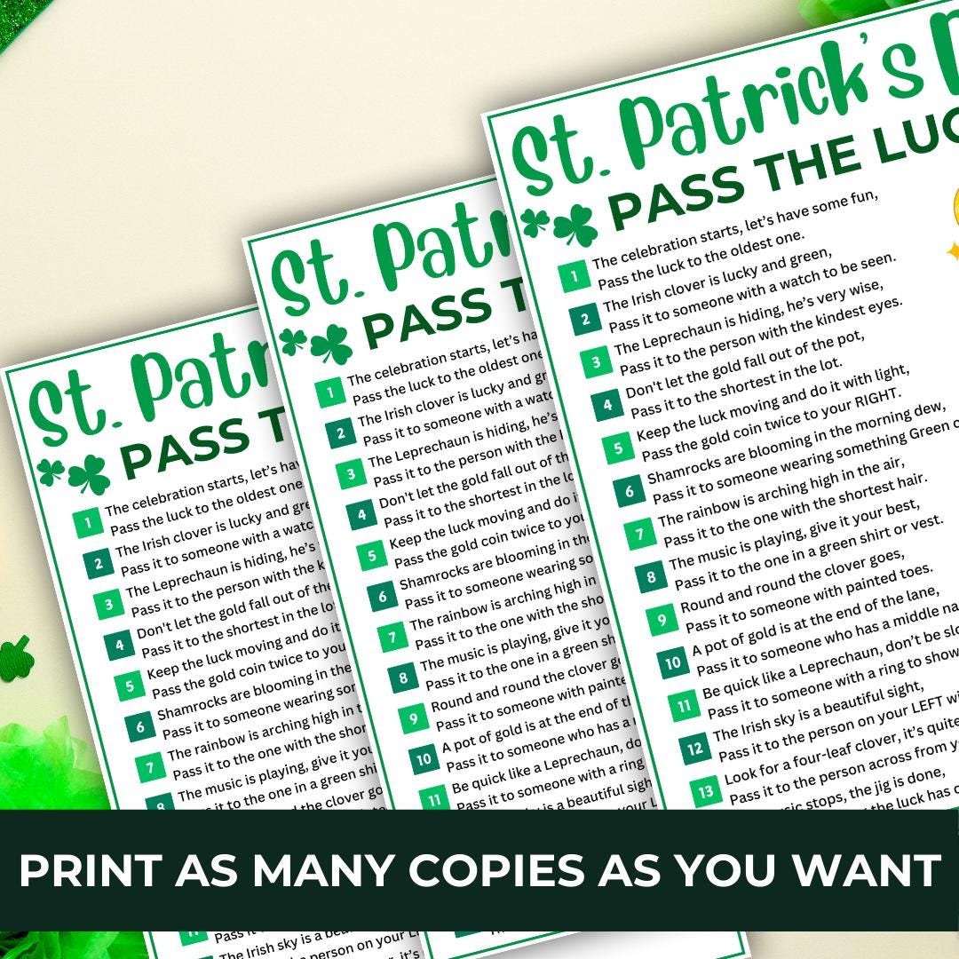 Pass the Luck Game, Fun Printable St Patrick's Day Game for Kids Adults ...