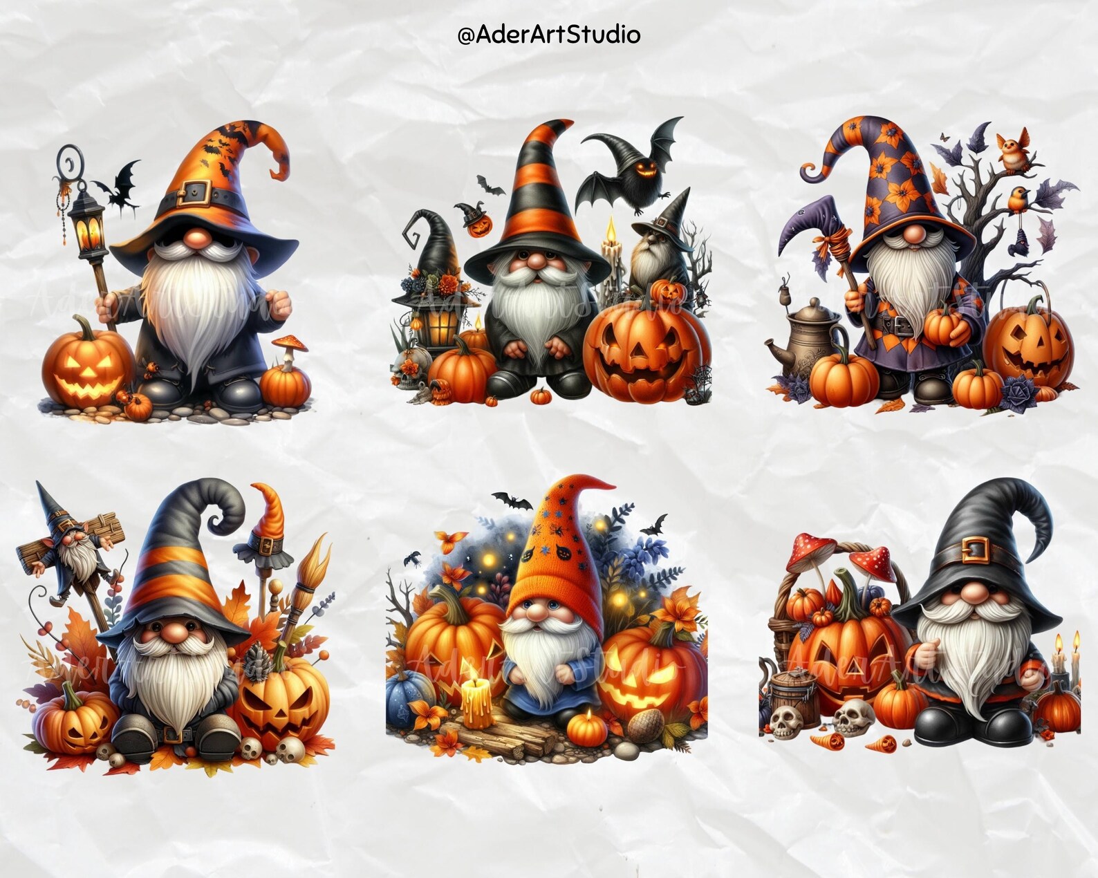 Halloween Gnomes Clipart Bundle, Watercolor Gnome PNG, Witch Hat ...