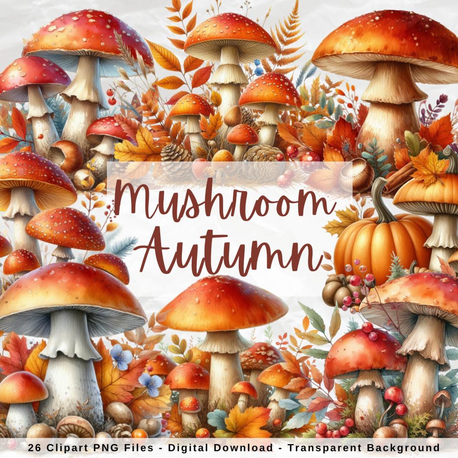 Watercolor Autumn Mushrooms Clipart Bundle, Cozy Fall Mushrooms, Autumn ...