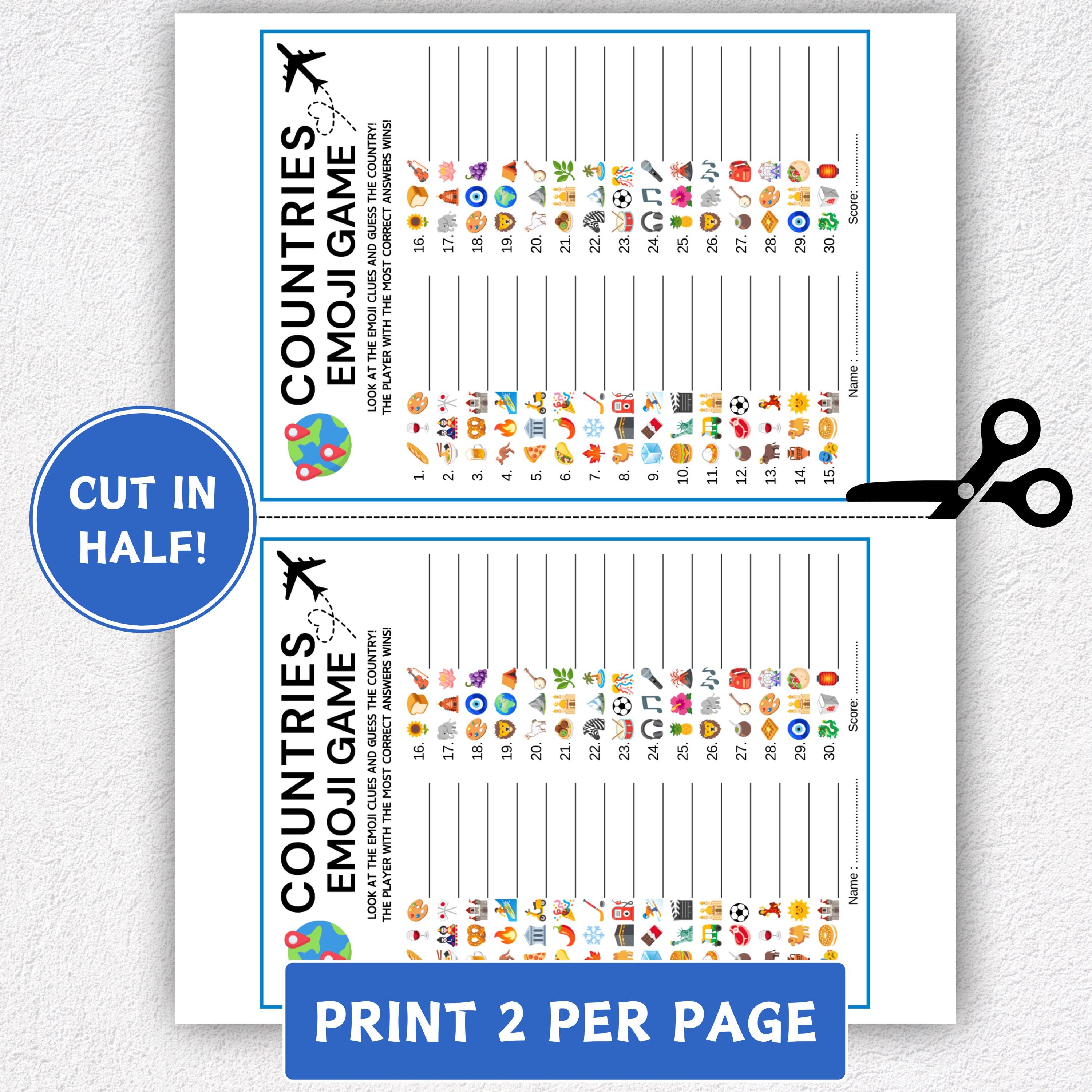 Countries Emoji Game, Country Emoji Pictionary Game, Printable Party ...