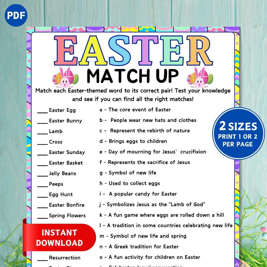 Easter Match up Game, Printable Easter Games, Easter Quiz, Easter Party ...