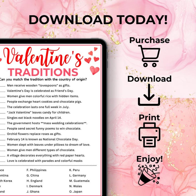 Valentine's Day Traditions Around the World Game, Valentine's Trivia ...