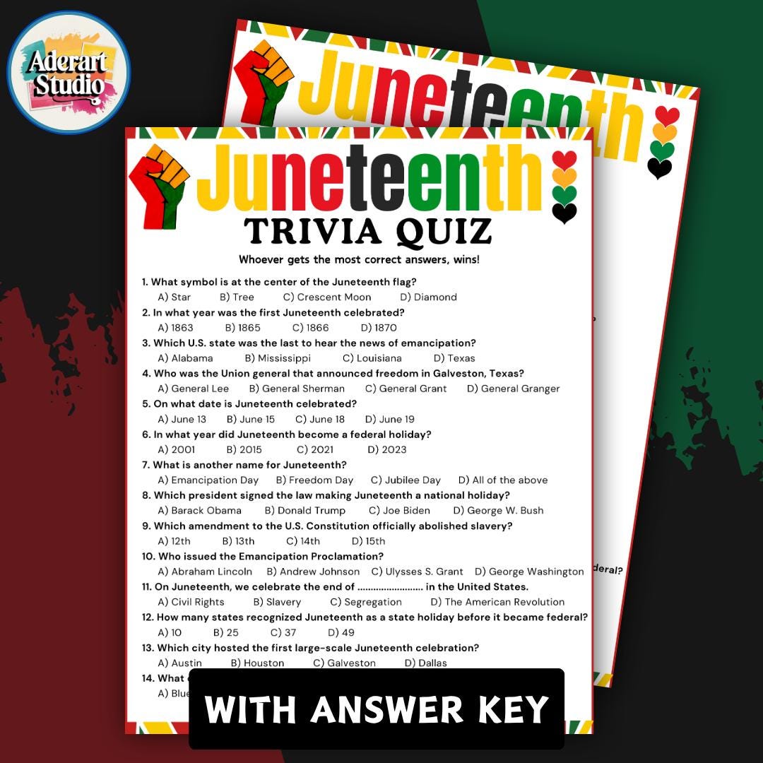 Juneteenth Trivia Game, Printable Juneteenth Games, African American ...