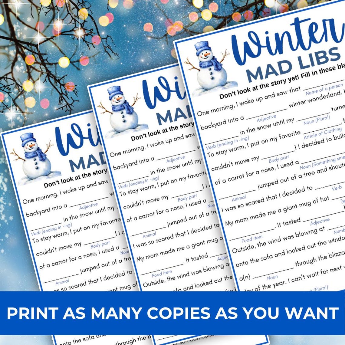 Winter Mad Libs, Printable Winter Game, Winter Party Games, Office ...