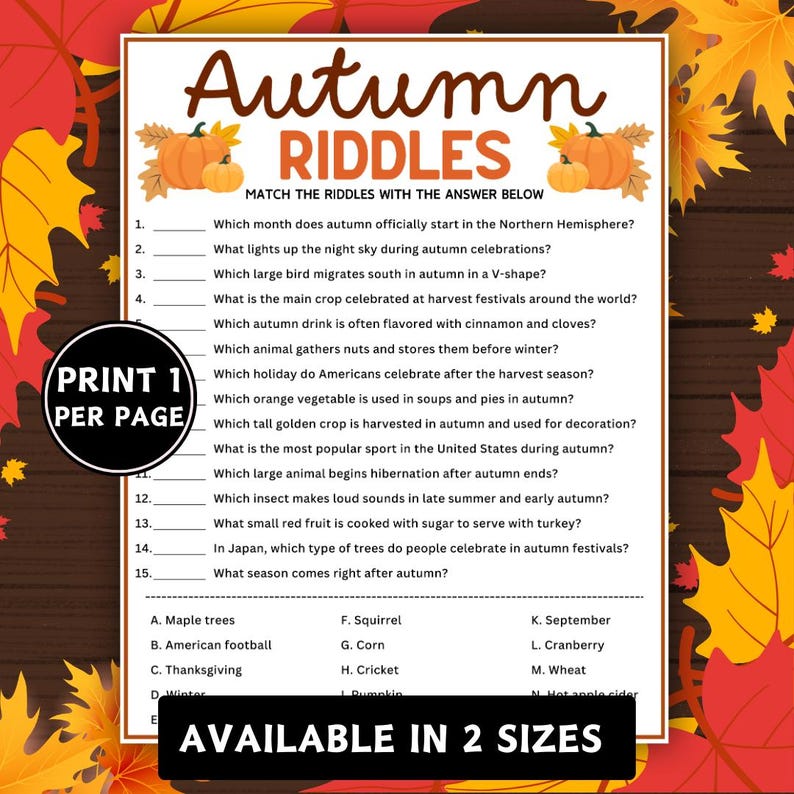 Autumn Riddles Game, Fall Riddle Me This Game, Printable Autumn Games ...
