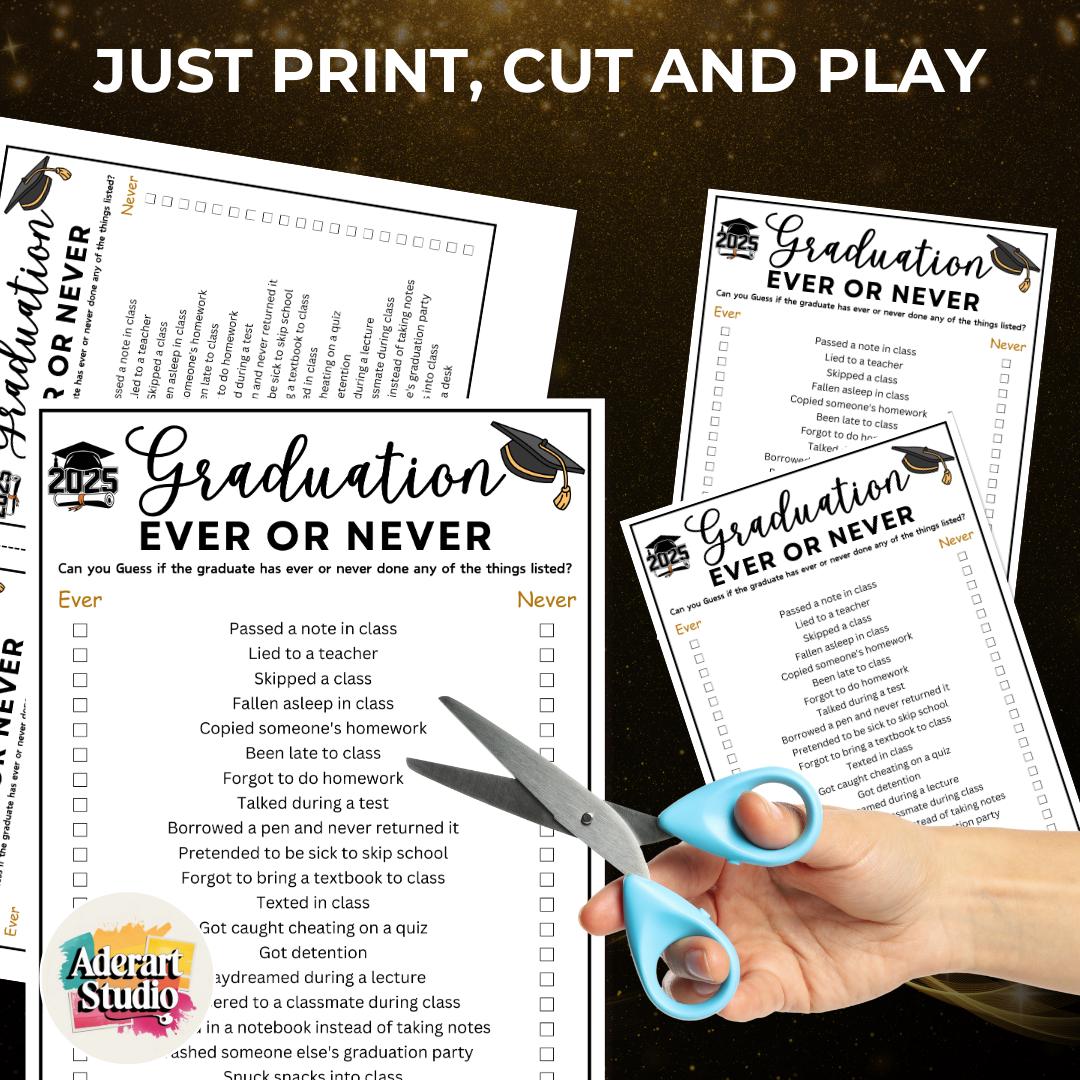 Printable Graduation Game Never Have I Ever, Fun Graduation Party Games ...