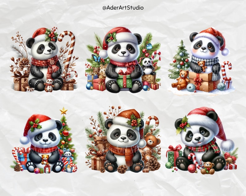 Watercolor Christmas Panda Clipart Bundle, Panda Christmas Illustration ...