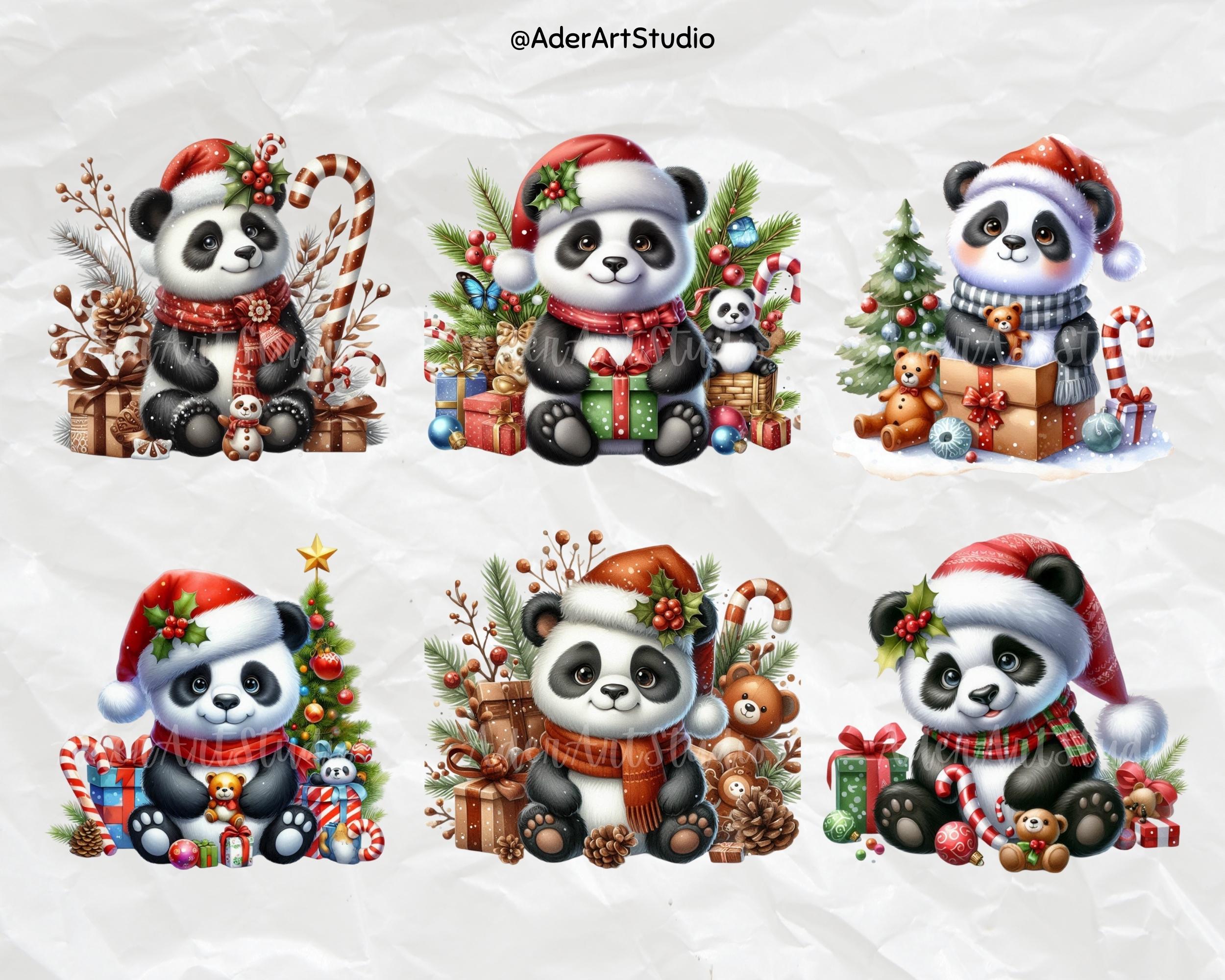 Watercolor Christmas Panda Clipart Bundle, Panda Christmas Illustration ...
