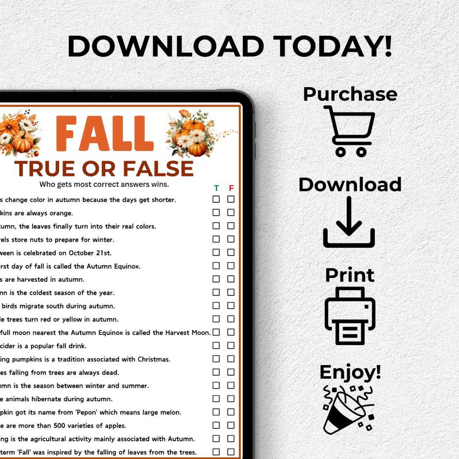 Fall Trivia Game, True or False Game, Printable Autumn Party Game, Fun ...