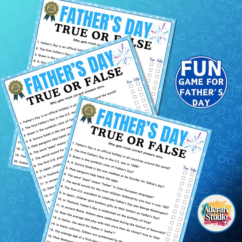 True or False Father's Day Game, Fathers Day Trivia Quiz, True or False ...