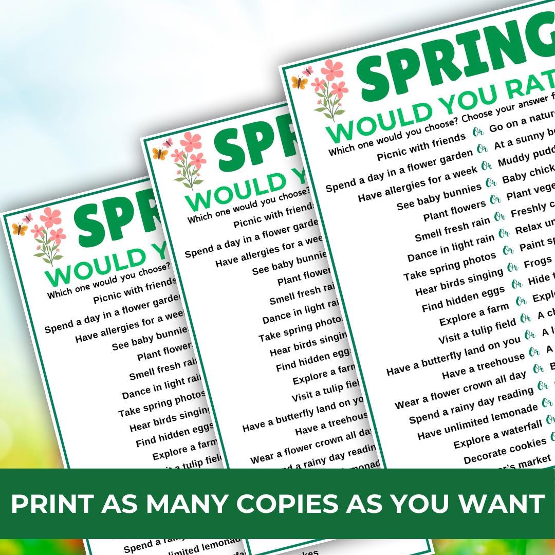 Spring Would You Rather Game, Printable Spring Game for Kids & Adults ...