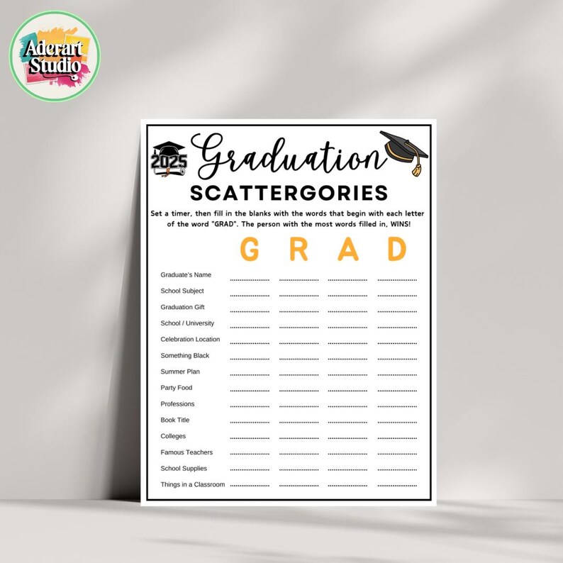 Graduation Scattergories Games Bundle, Graduation Party Game, Group ...